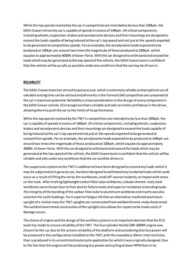 2012 EDITH COWAN UNIVERSITY FORMULA SAE design report V4 | DOCX