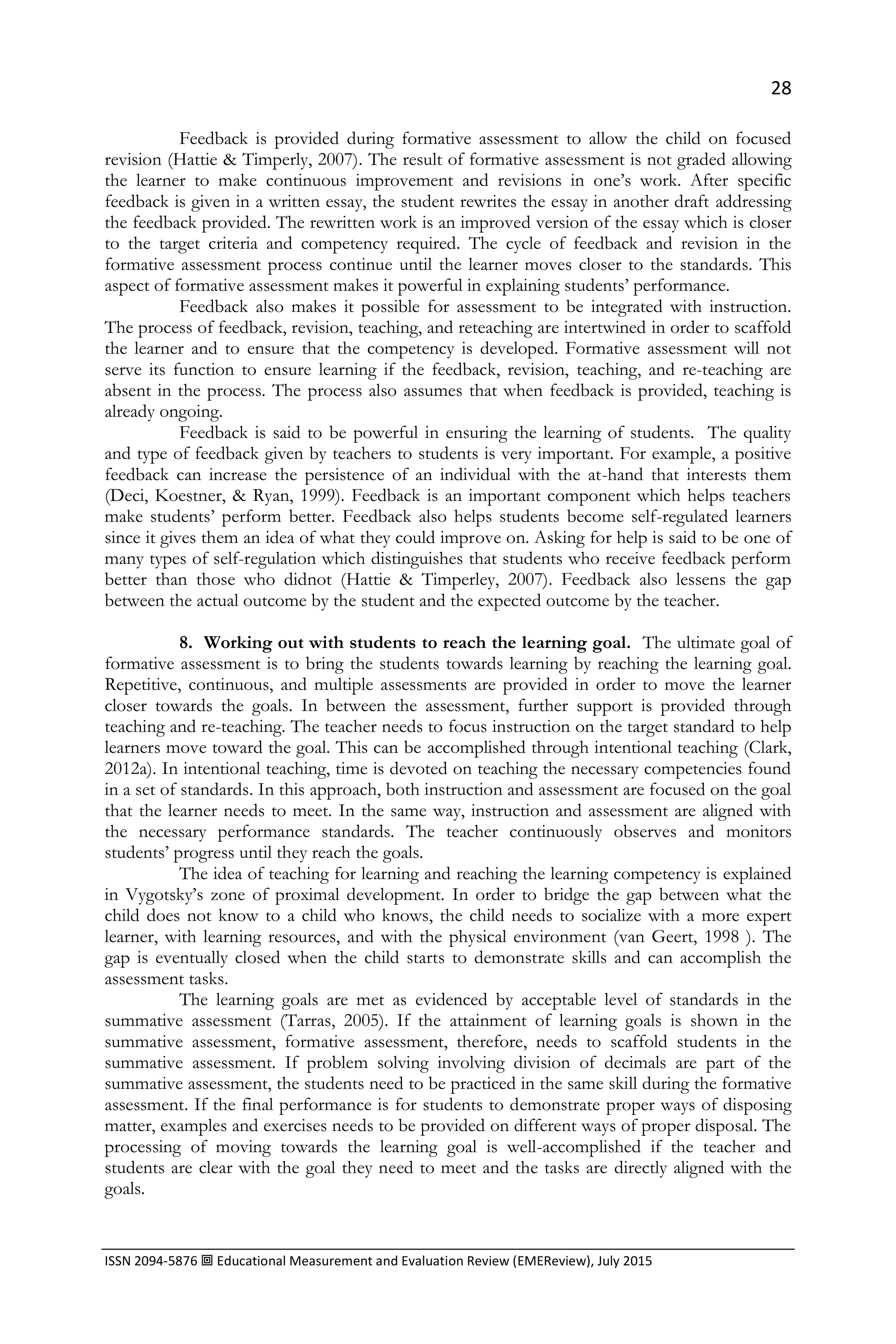 Features of Classroom Formative Assessment | PDF