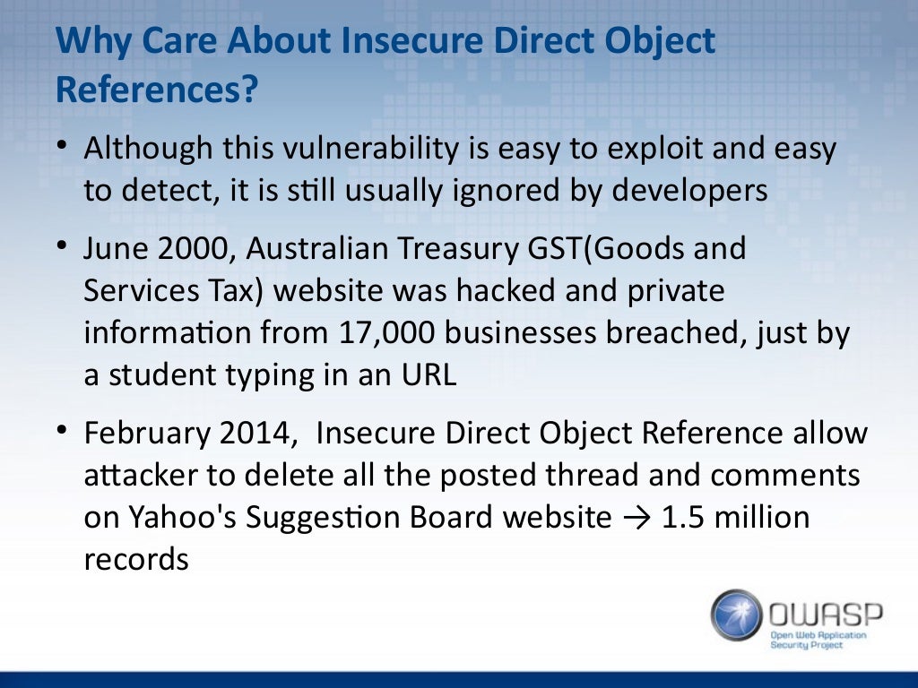 Owasp Top 10 A4 Insecure Direct Object Reference