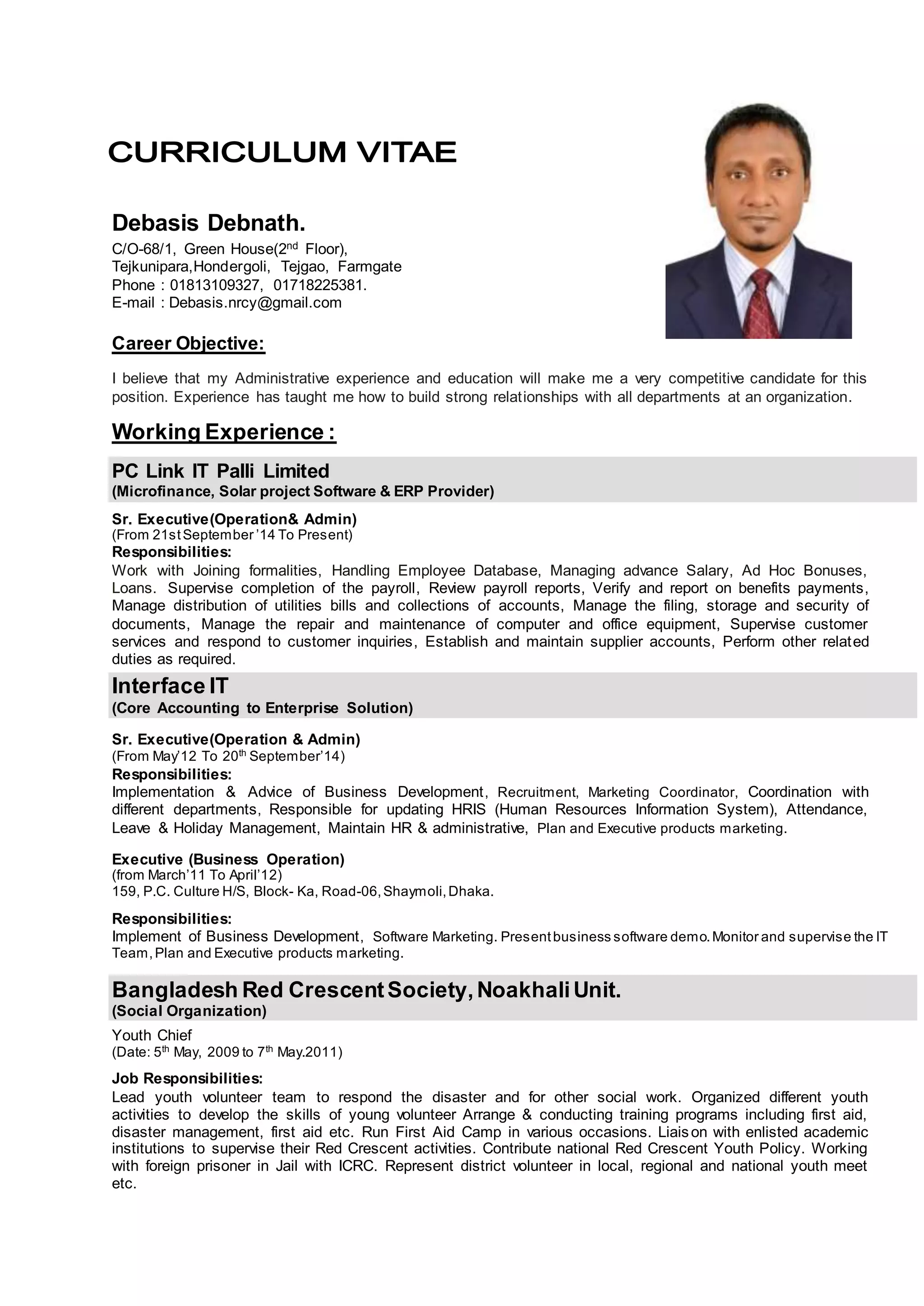 Debasis Debnath Resume | DOCX | Business Administration | Business