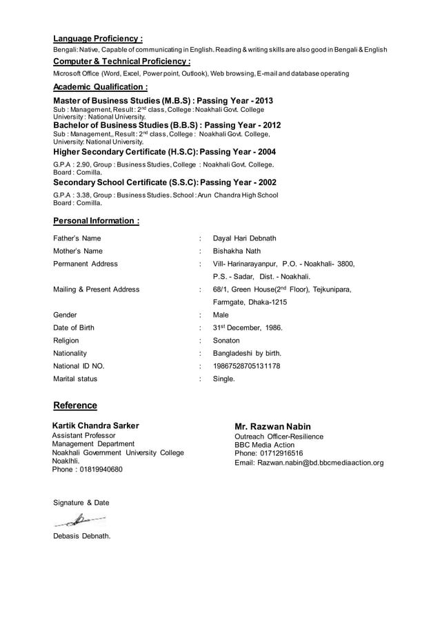 Debasis Debnath Resume | DOCX | Business Administration | Business