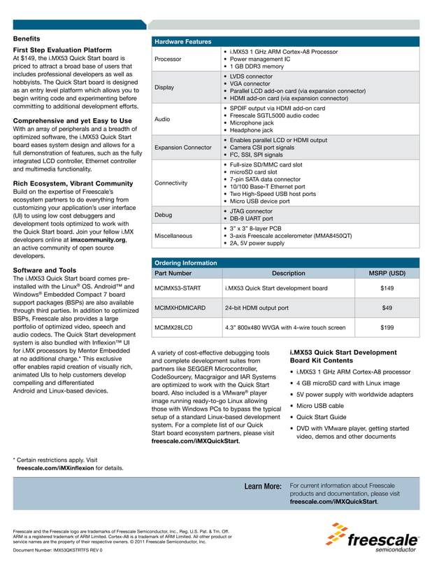 iMX53 Quick Start board fact sheet | PDF
