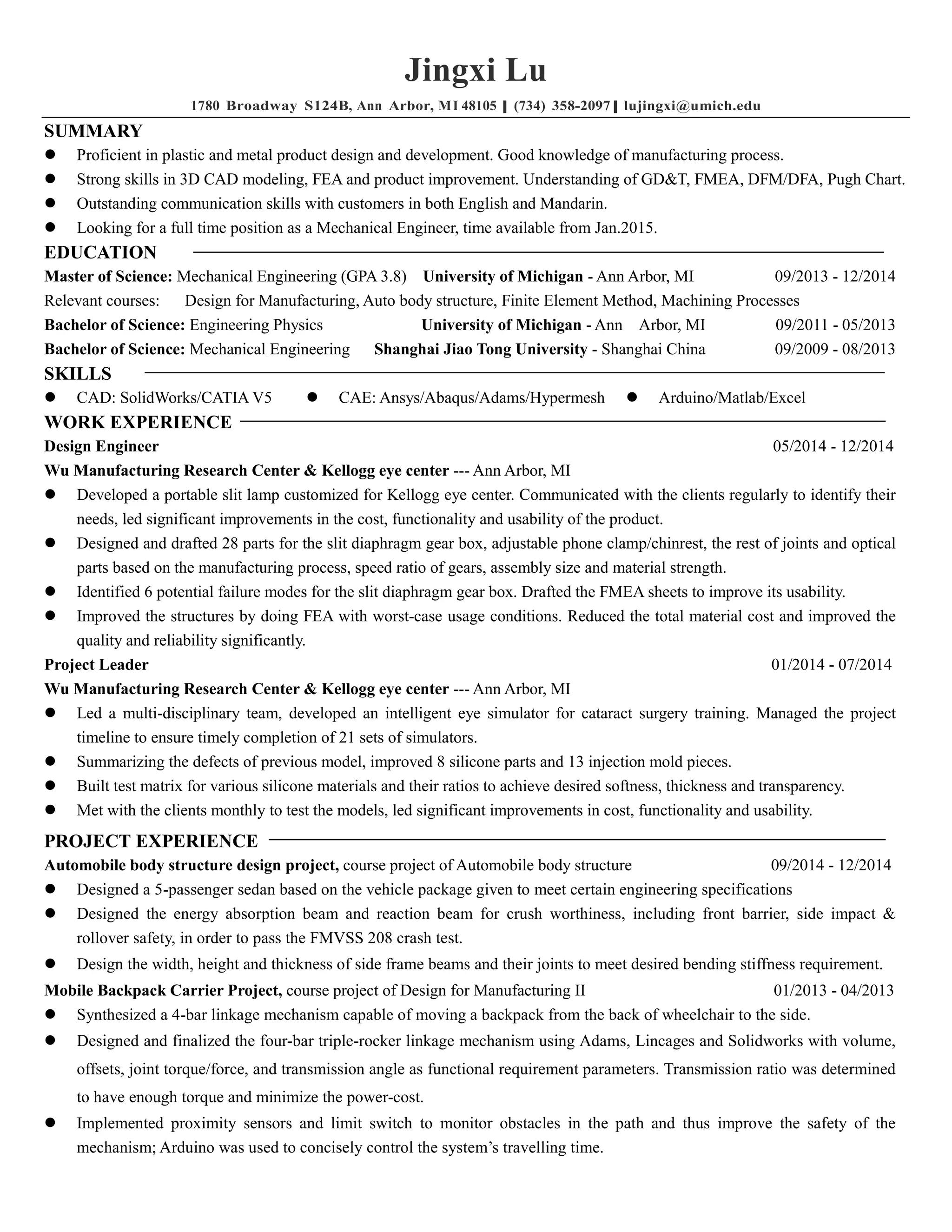 Resume of Jingxi Lu | PDF