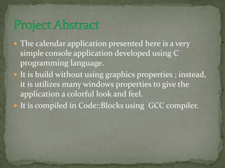 presentation of make a calendar in c language. | PPTX | Computing | Technology & Computing