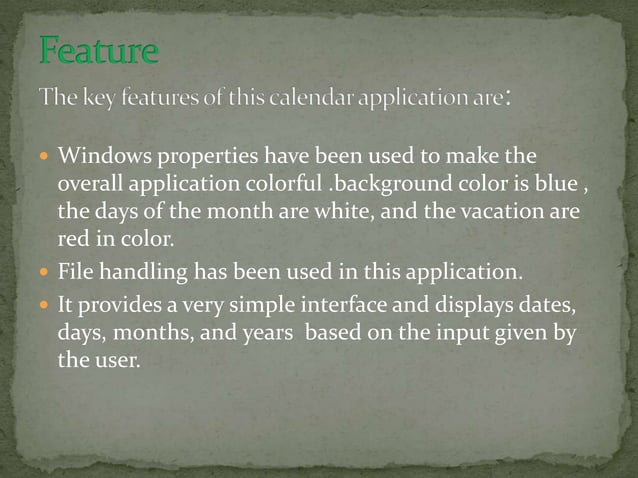 presentation of make a calendar in c language. | PPTX | Computing | Technology & Computing