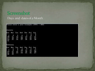 presentation of make a calendar in c language. | PPTX