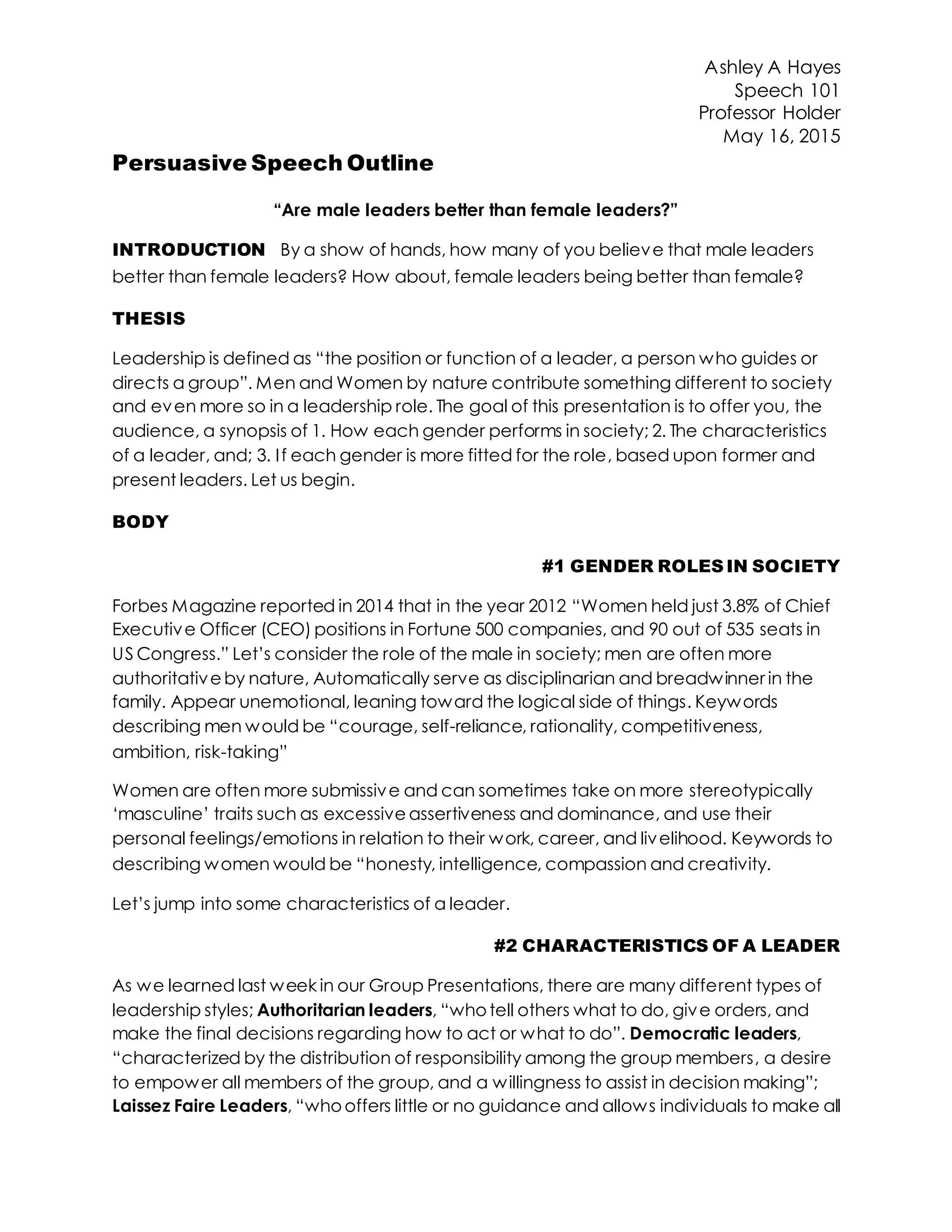 Persuasive Speech Outline | PDF