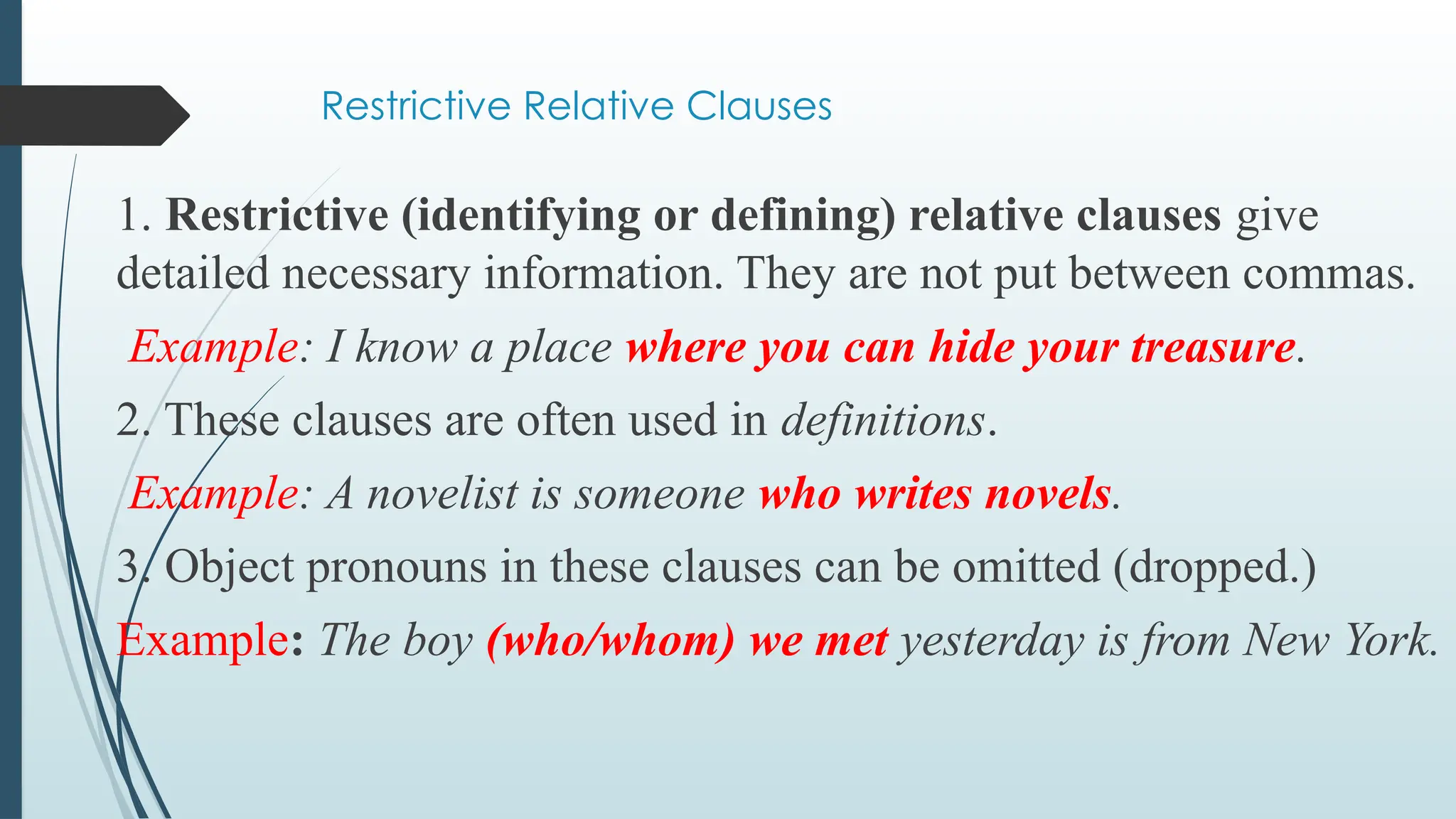 Grammar lesson Relative Clause grade 10 | PPTX