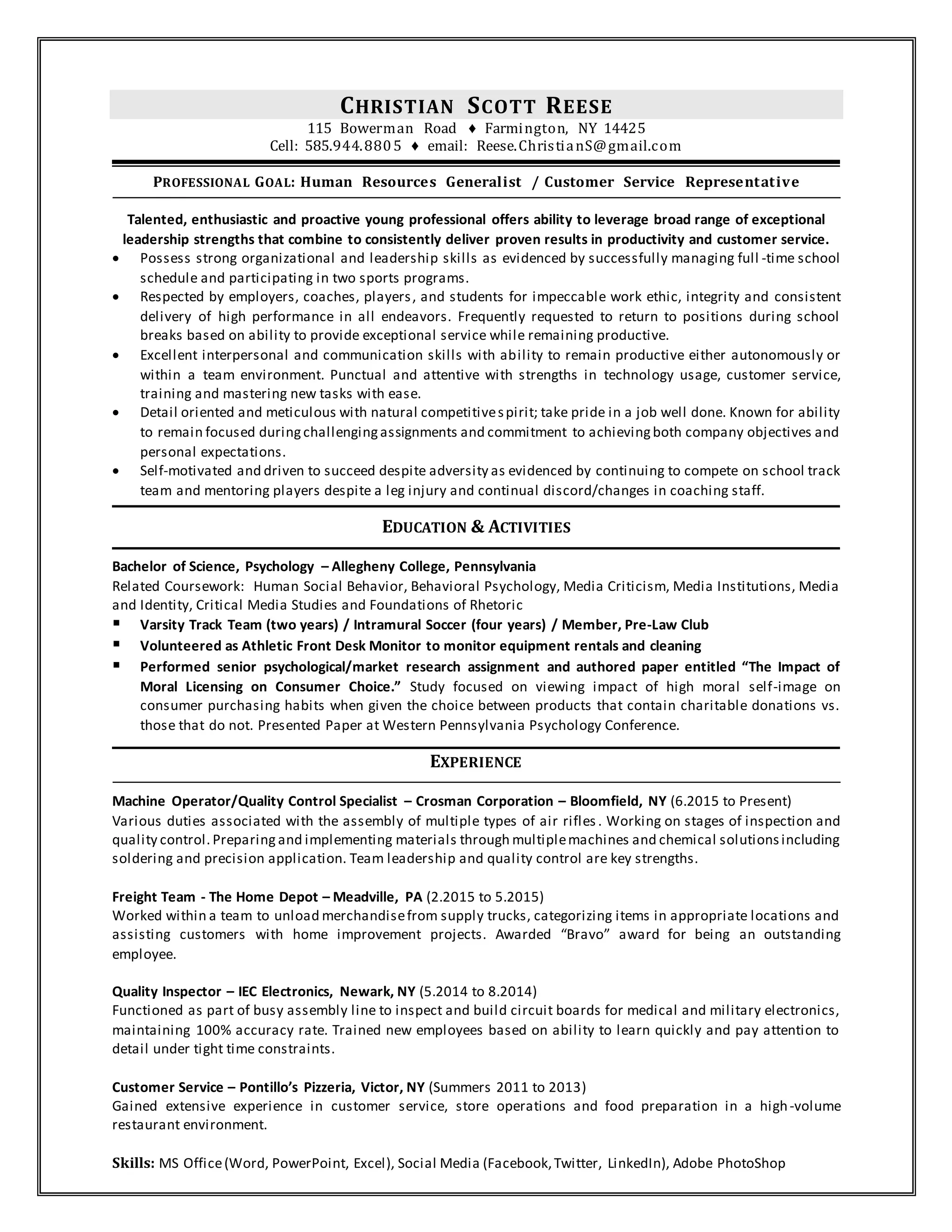 Christian Scott Reese (Resume) | DOCX