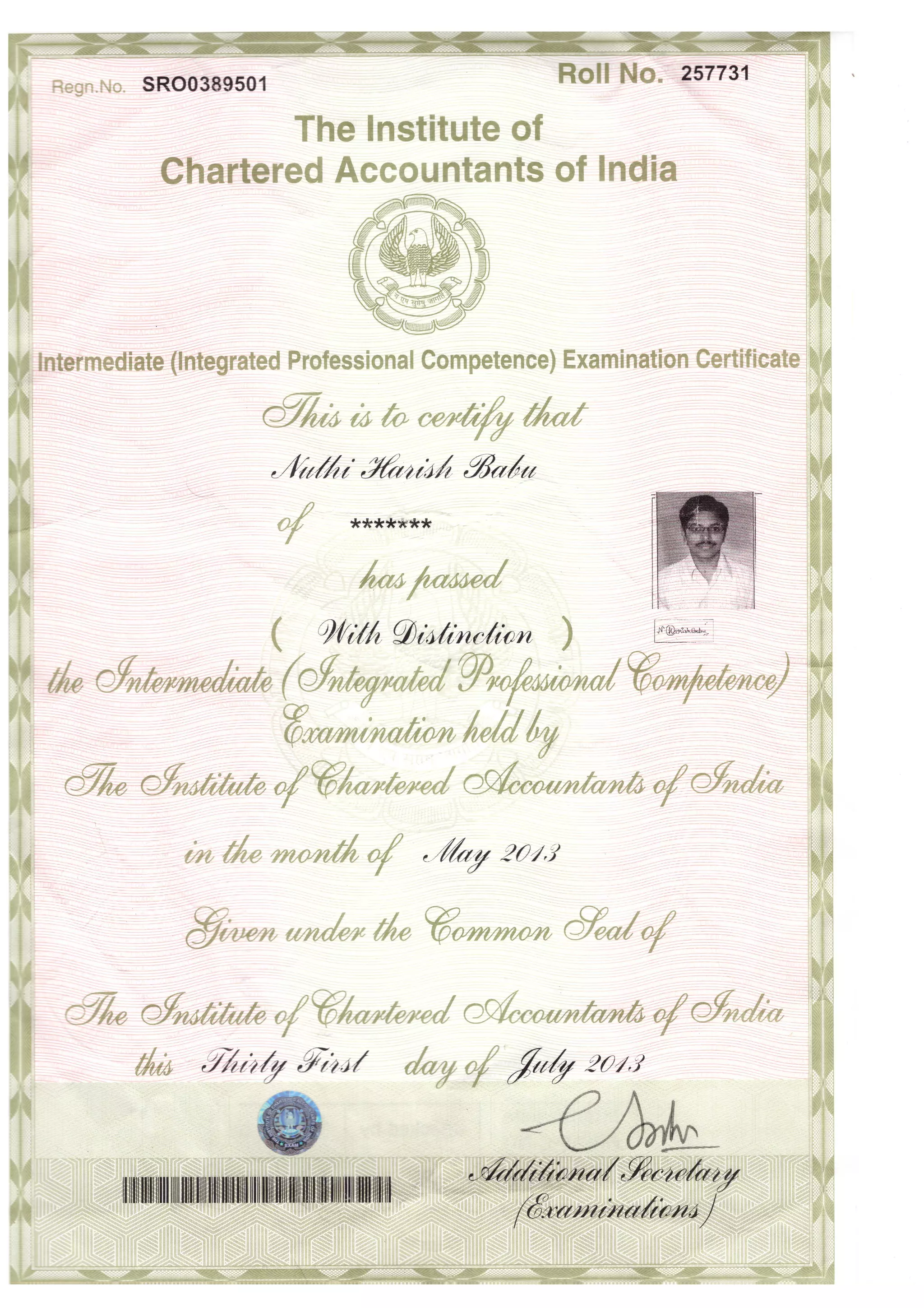 CA INTER PASS CERTIFICATE | PDF