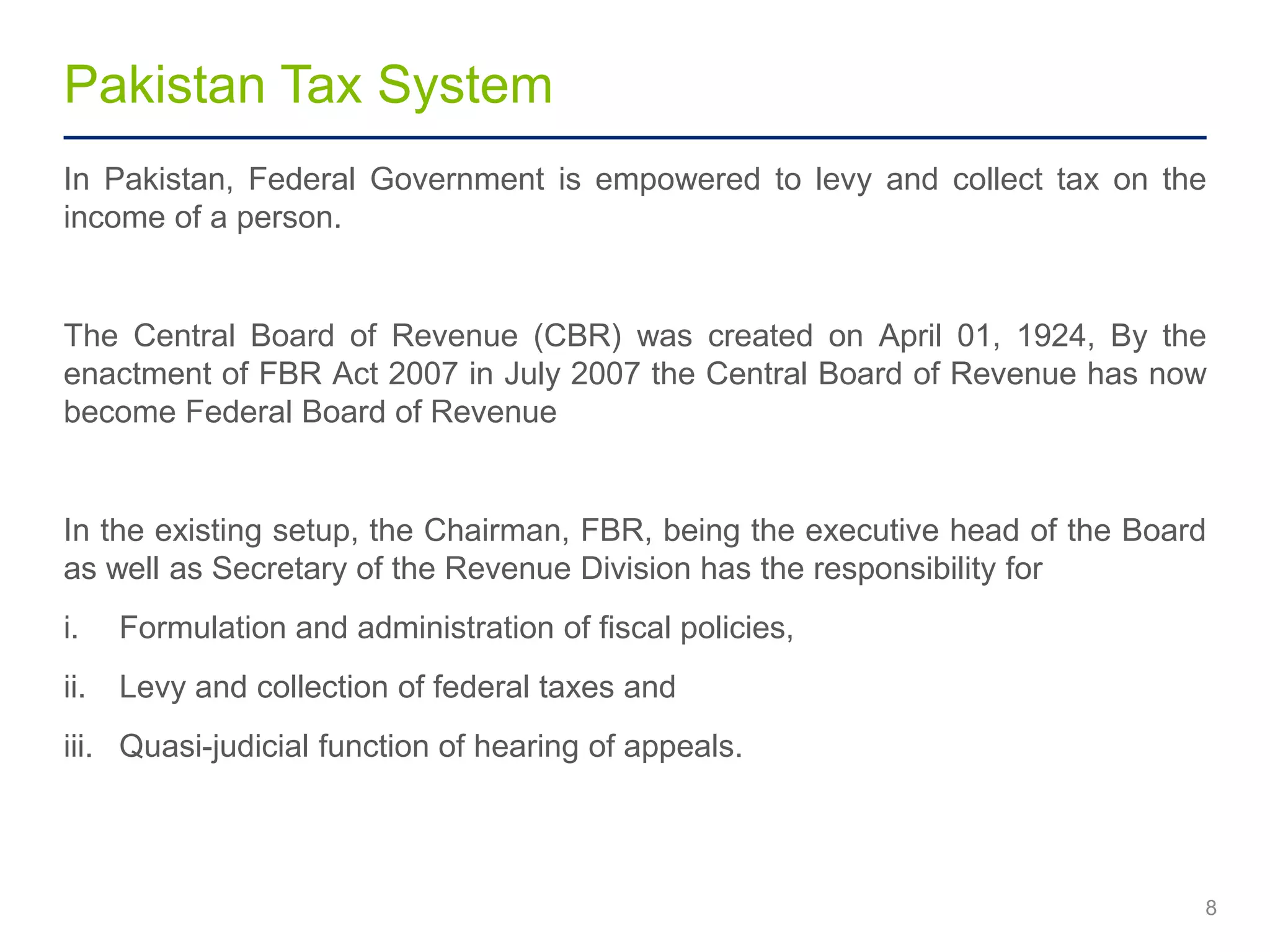 Taxation in Pakistan Presentation-I. | PPTX