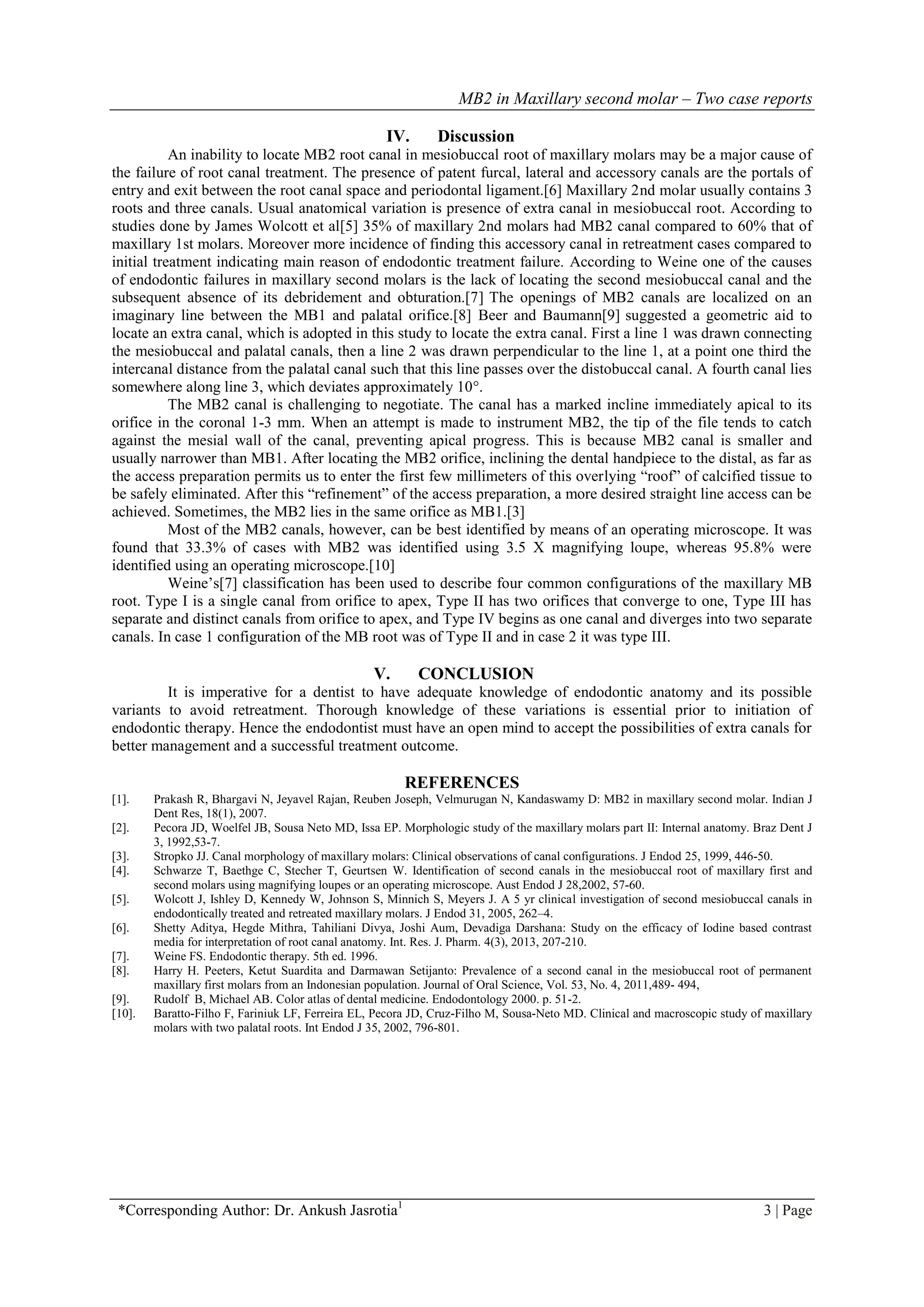 MB2 In Maxillary Second Molar – Two Case Reports | PDF