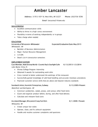 Amber Lancaster Resume | DOCX | Business Administration | Business