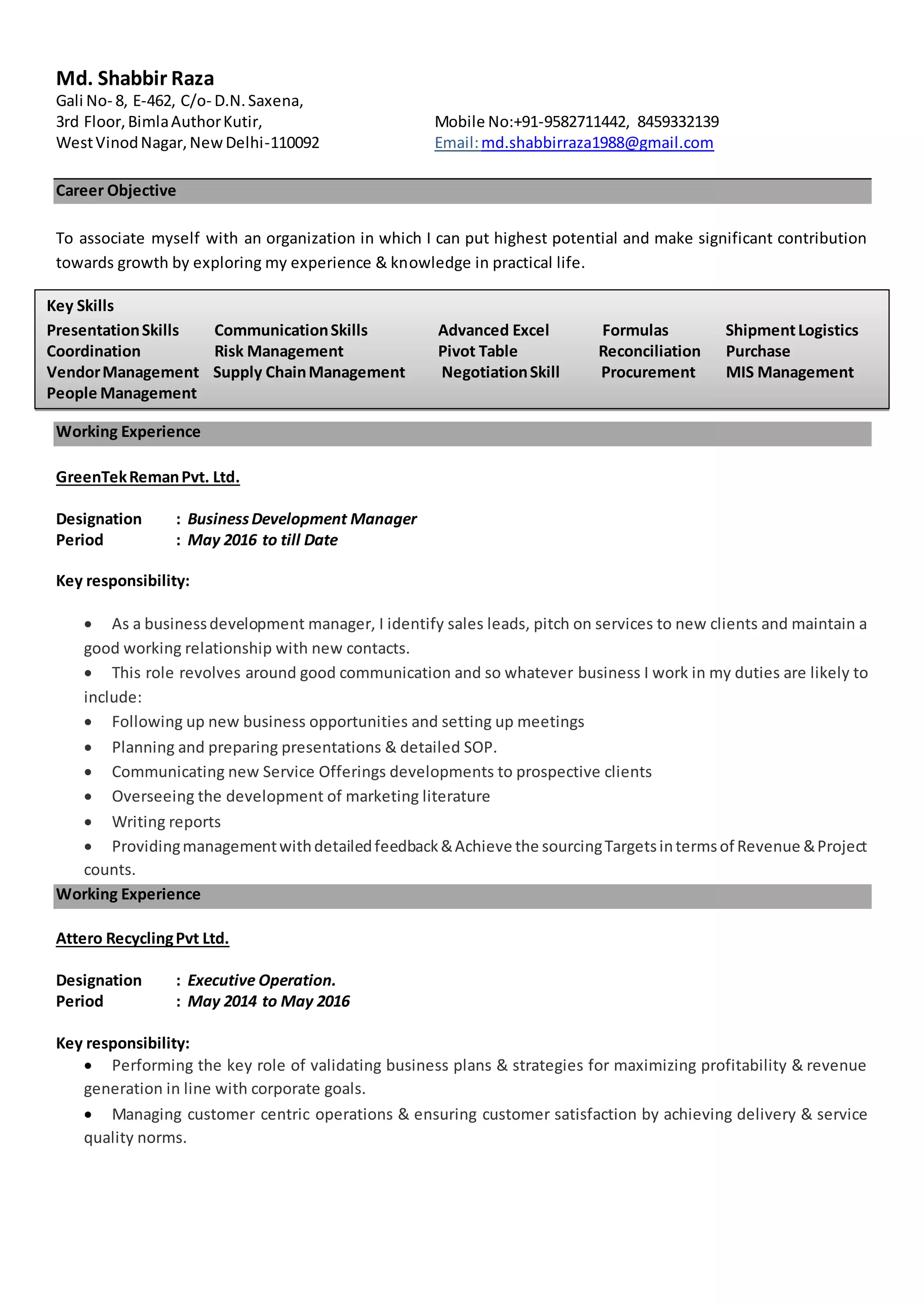 Md. Shabbir Raza Resume. | DOCX