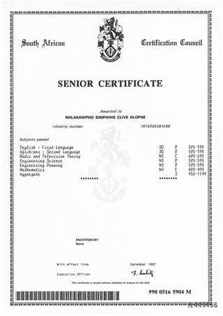 Senior Certificate | PDF
