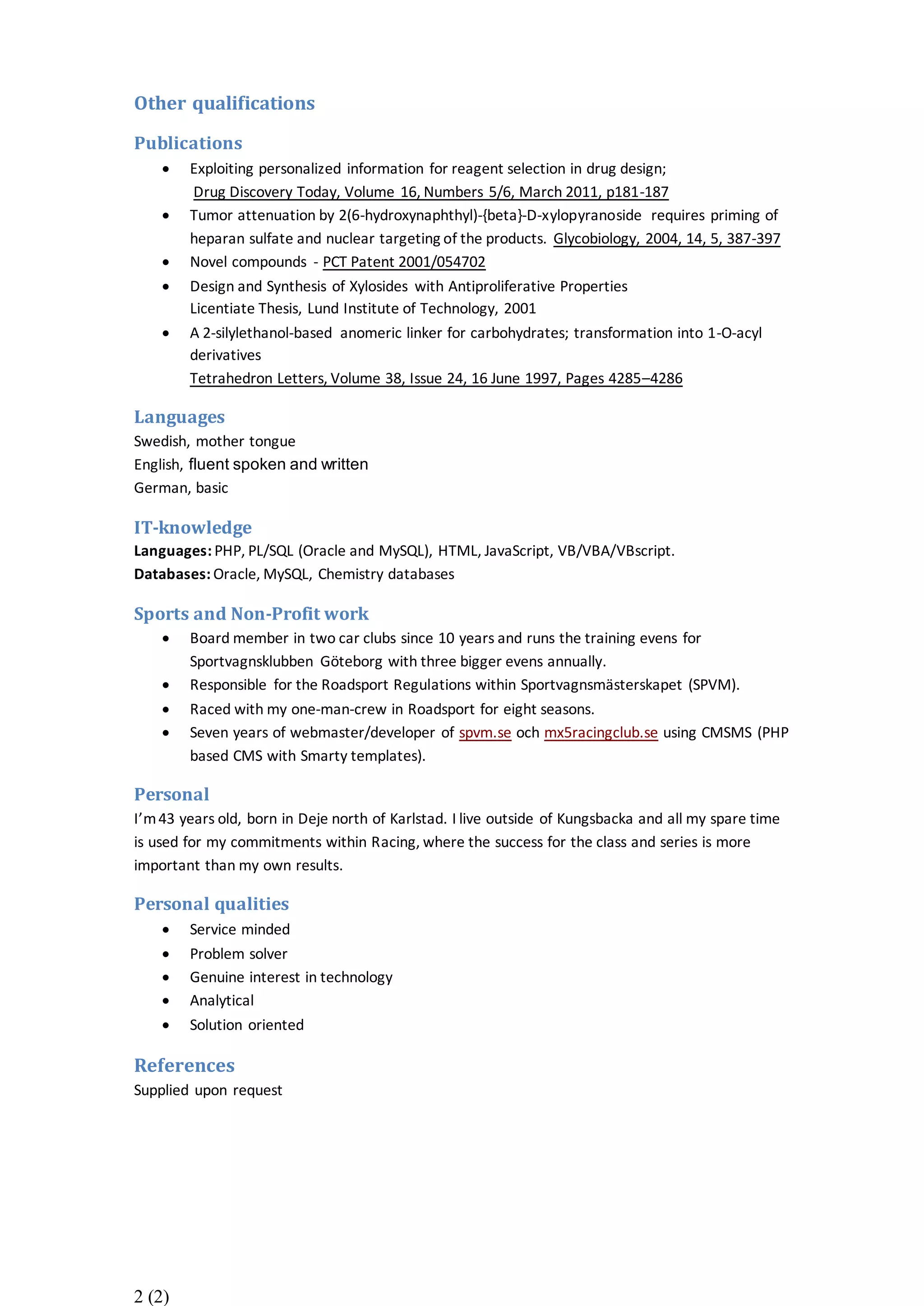 CV Niklas Falk (en) | DOCX | Databases | Computer Software and Applications