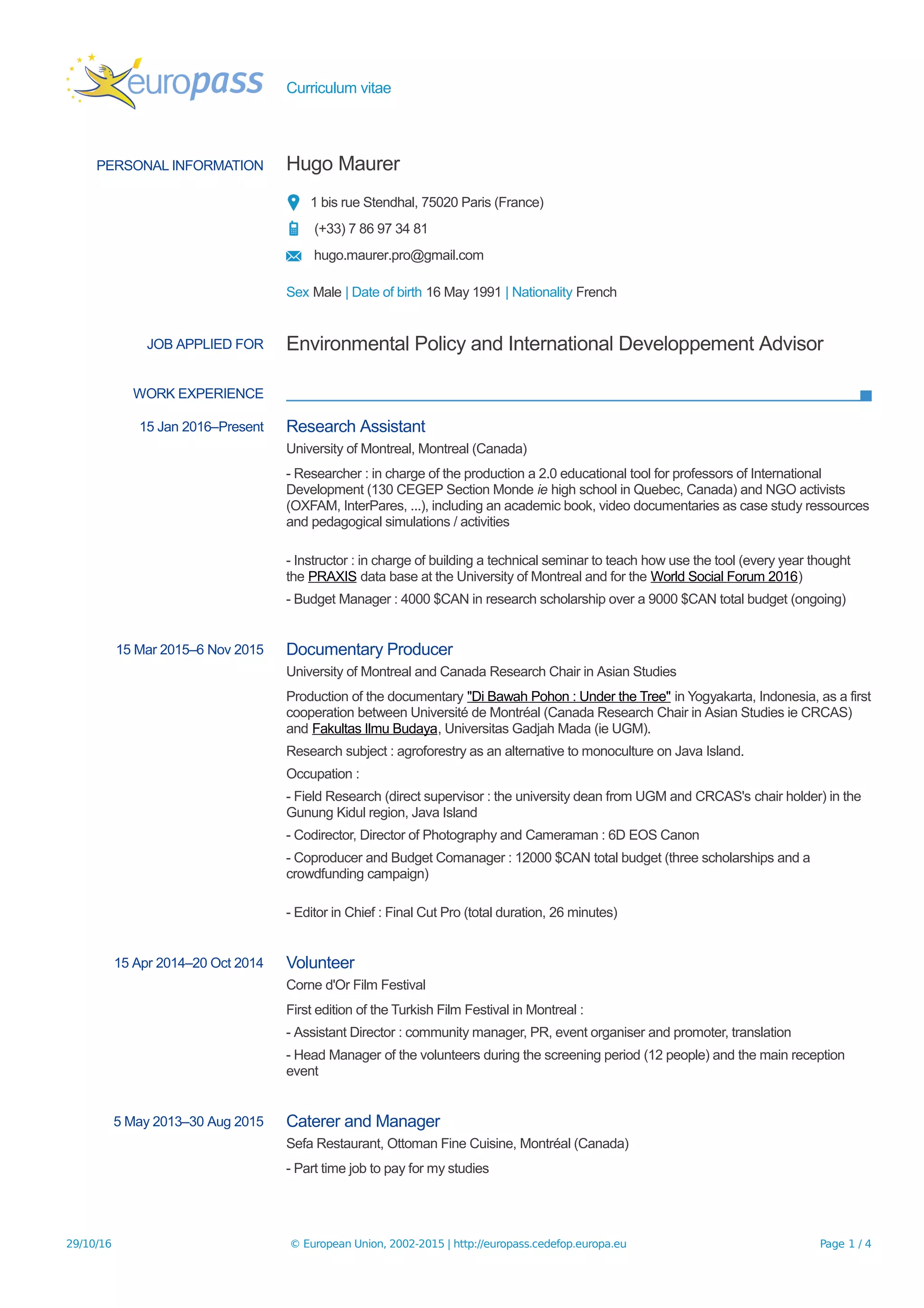 CV-Europass-2016-Hugo Maurer-EN | PDF