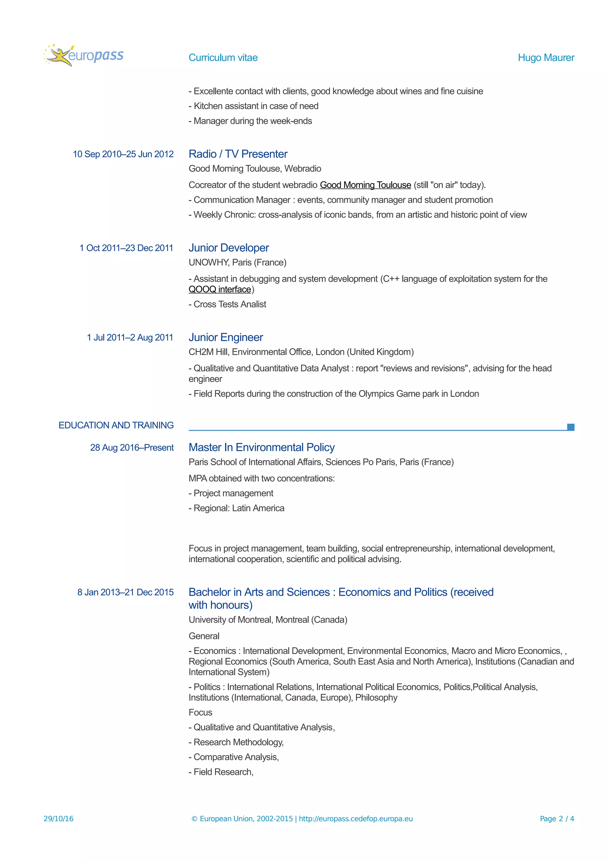 CV-Europass-2016-Hugo Maurer-EN | PDF