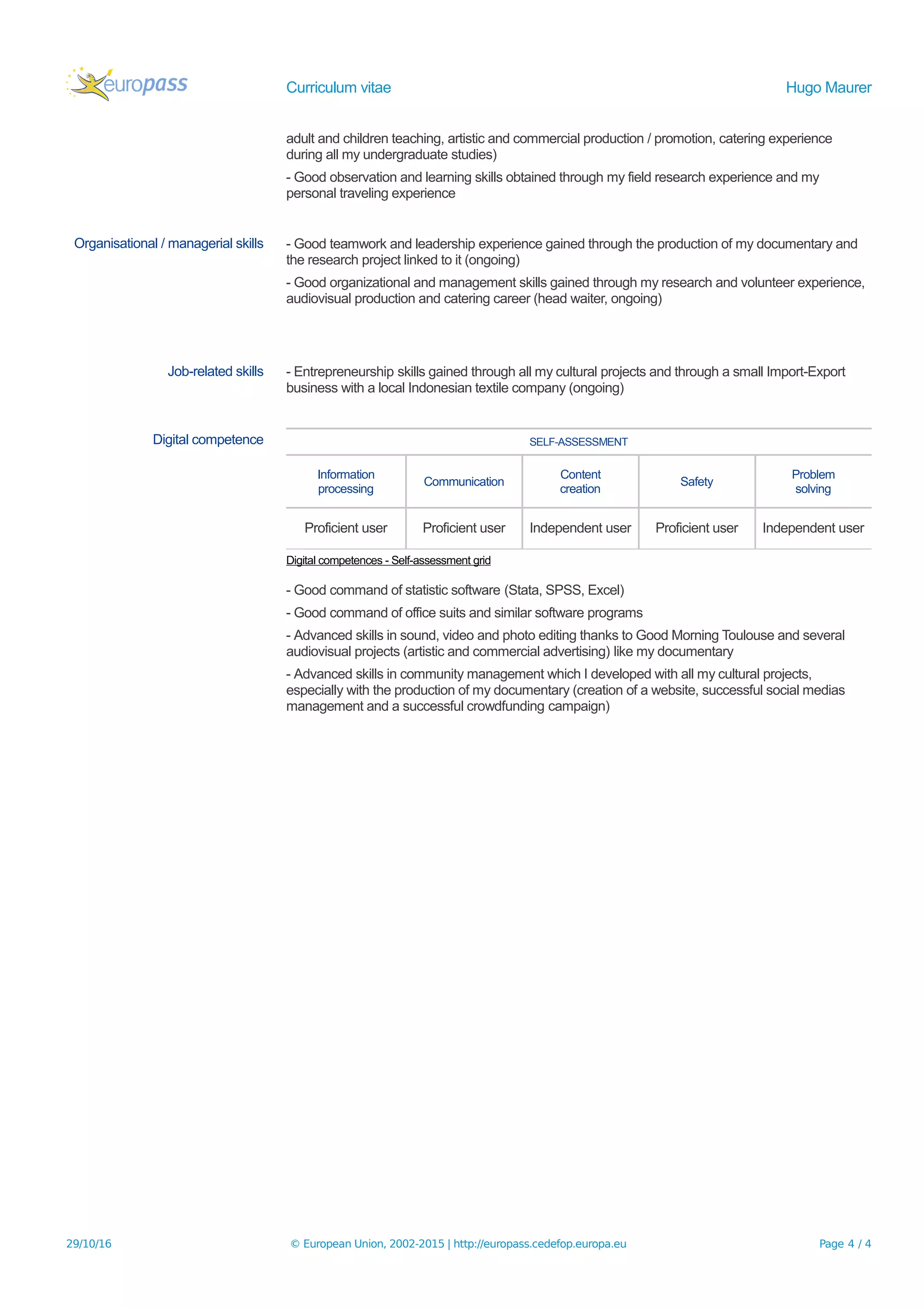 CV-Europass-2016-Hugo Maurer-EN | PDF