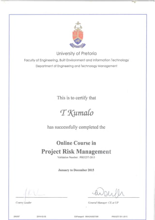 Project Risk Management Certificate | PDF
