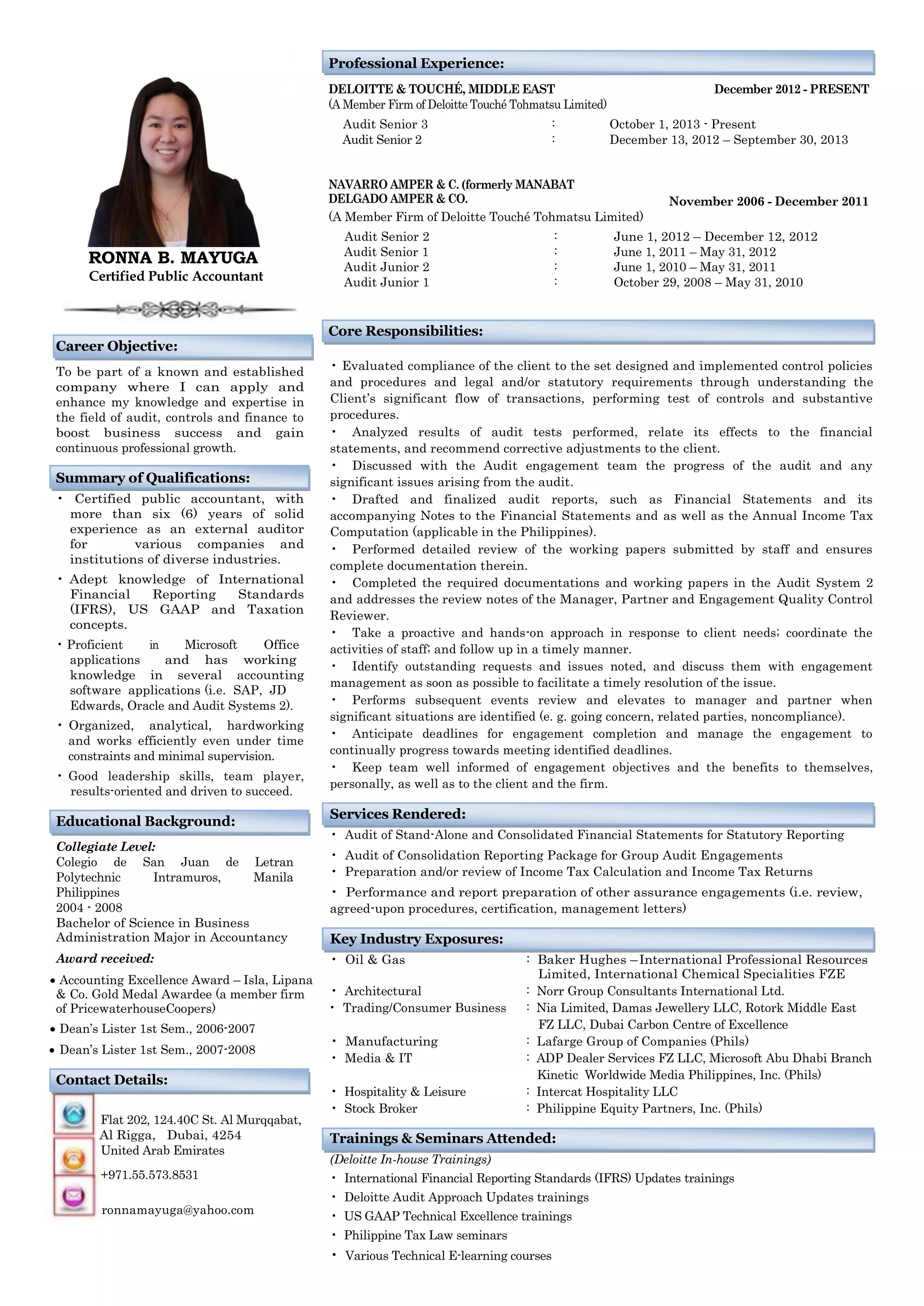 Curriculum Vitae of Ronna B. Mayuga, CPA | PDF