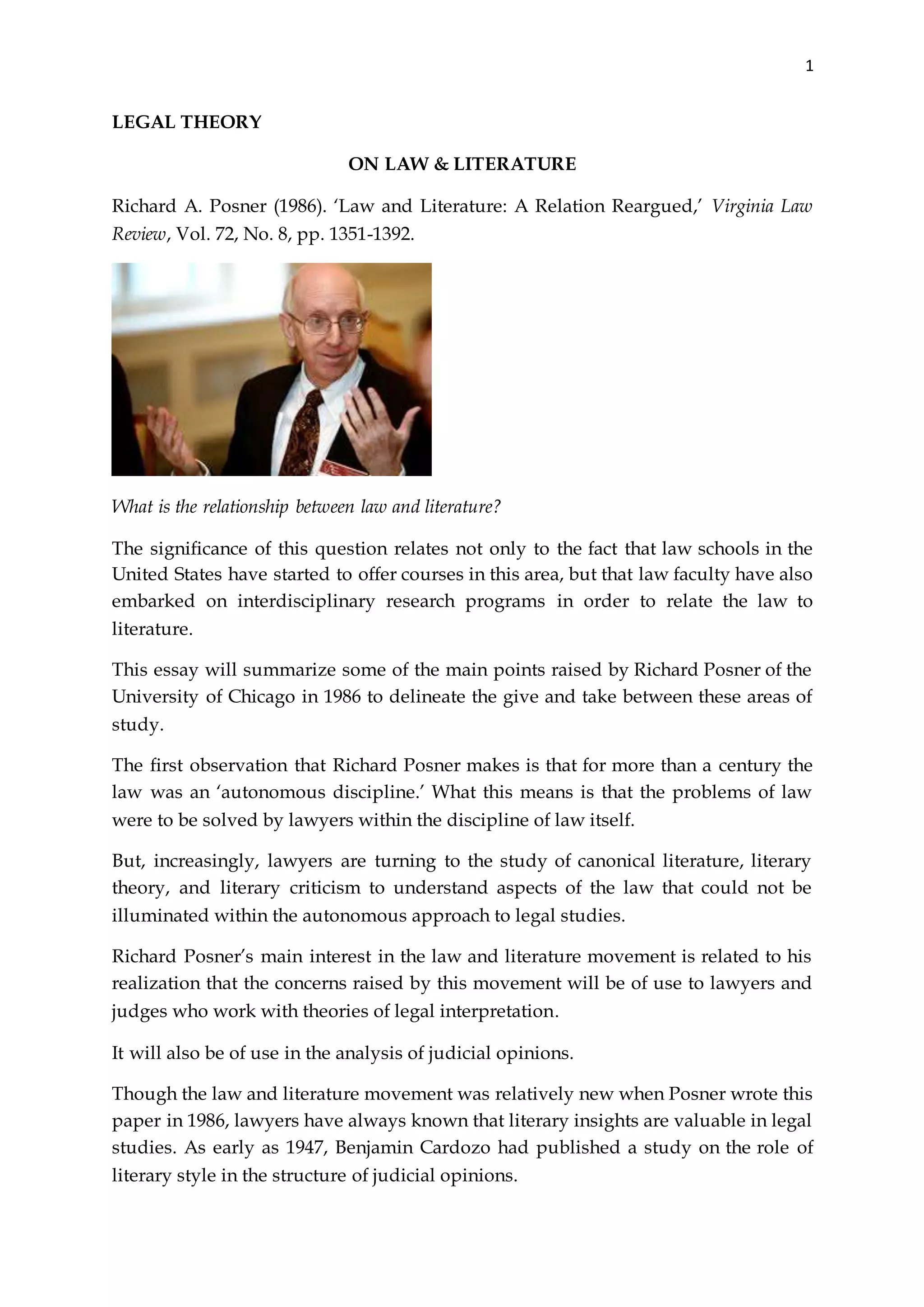 Richard Posner on Law and Literature | DOCX