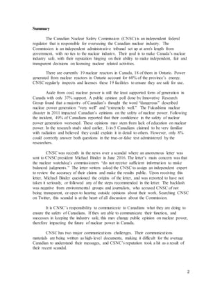 Canadian Nuclear Safety Commission Strategy | DOCX