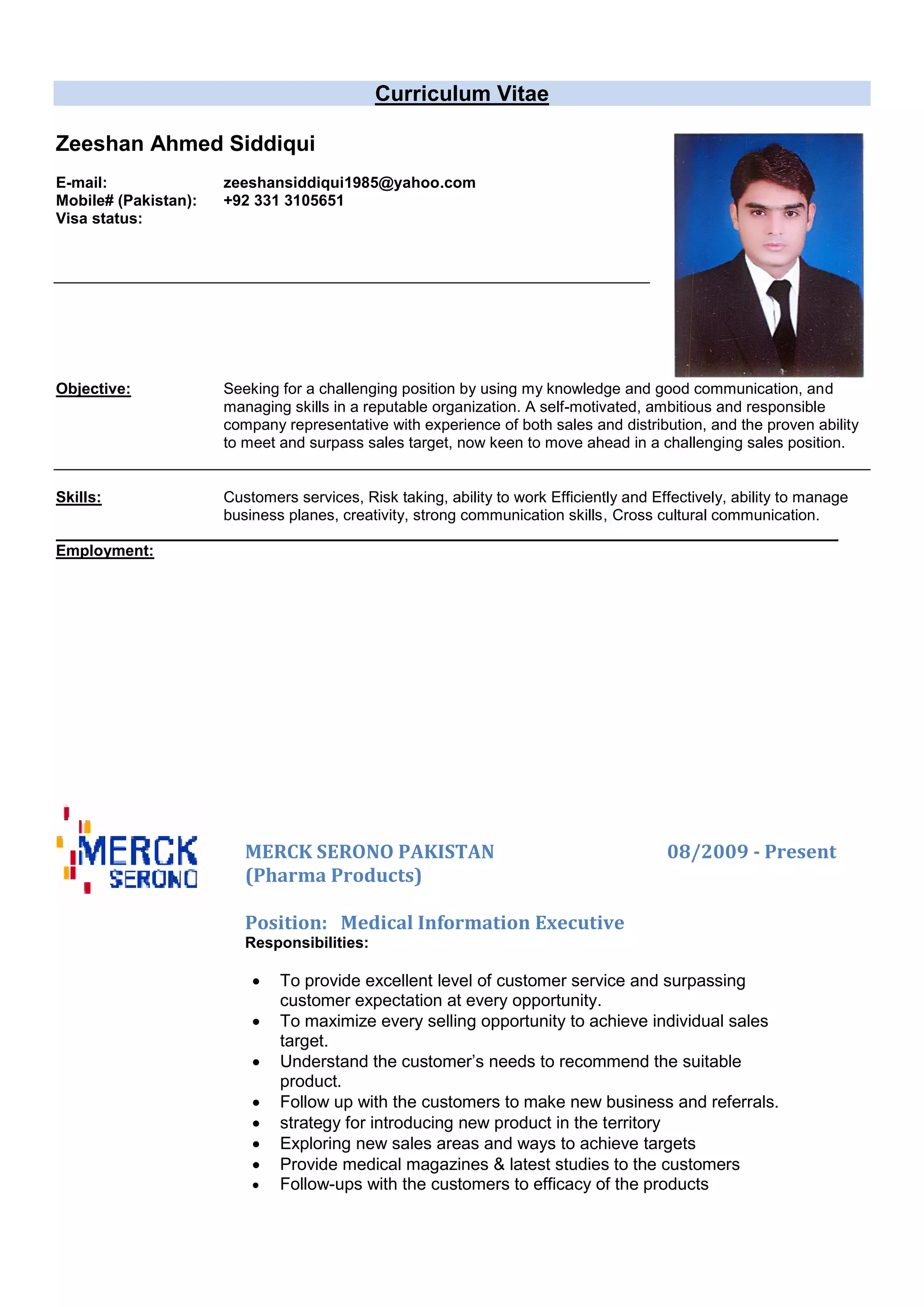 Zeeshan International Cv | PDF | Sales | Business