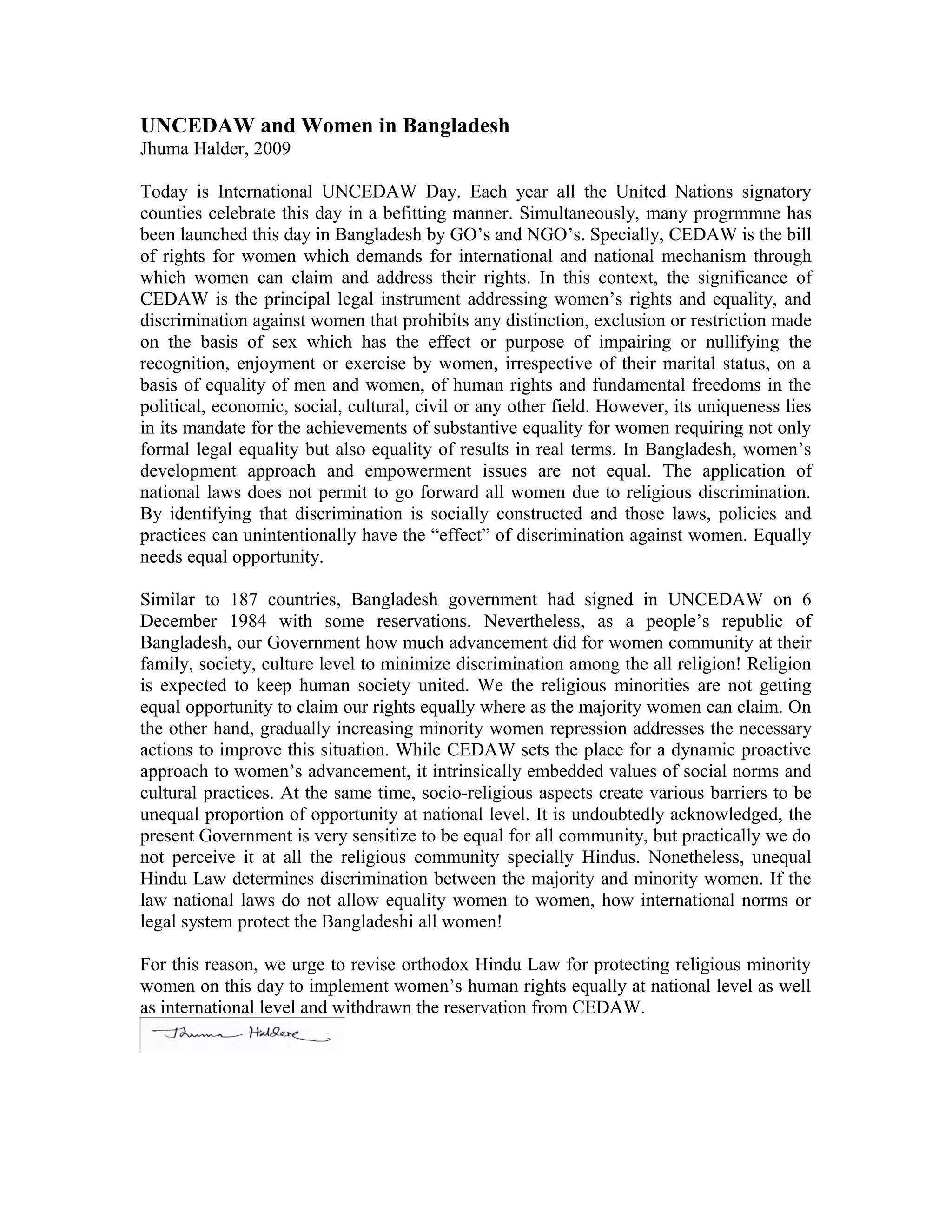 The_CEDAW and hindu law | DOC