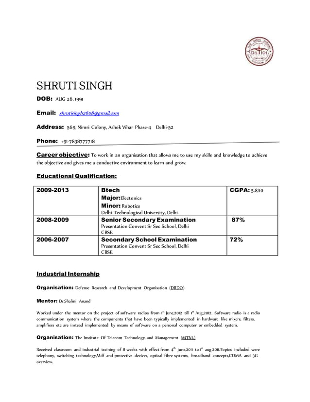 SHRUTI SINGH Resume edited | DOCX | Technology & Computing