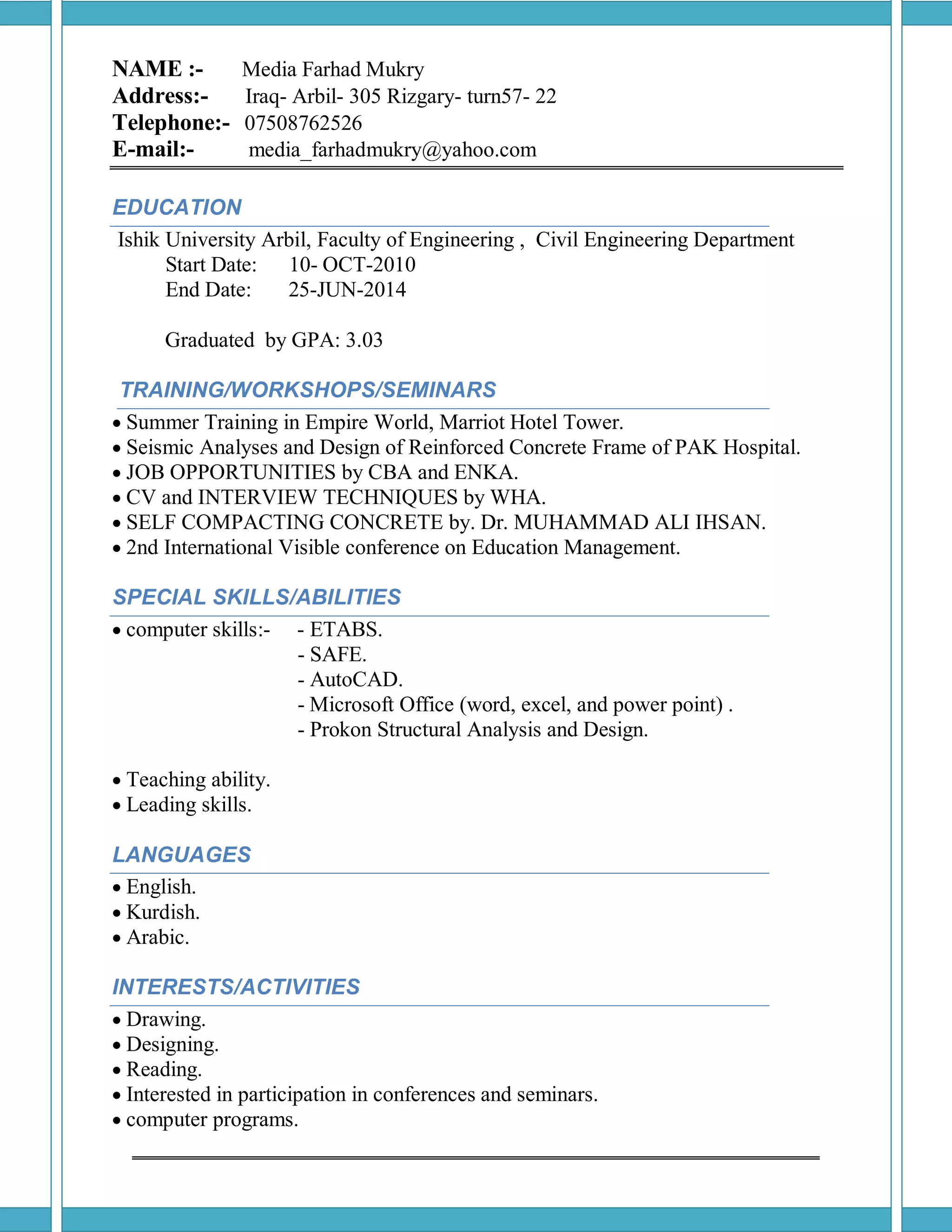 media farhad mukry cv | PDF