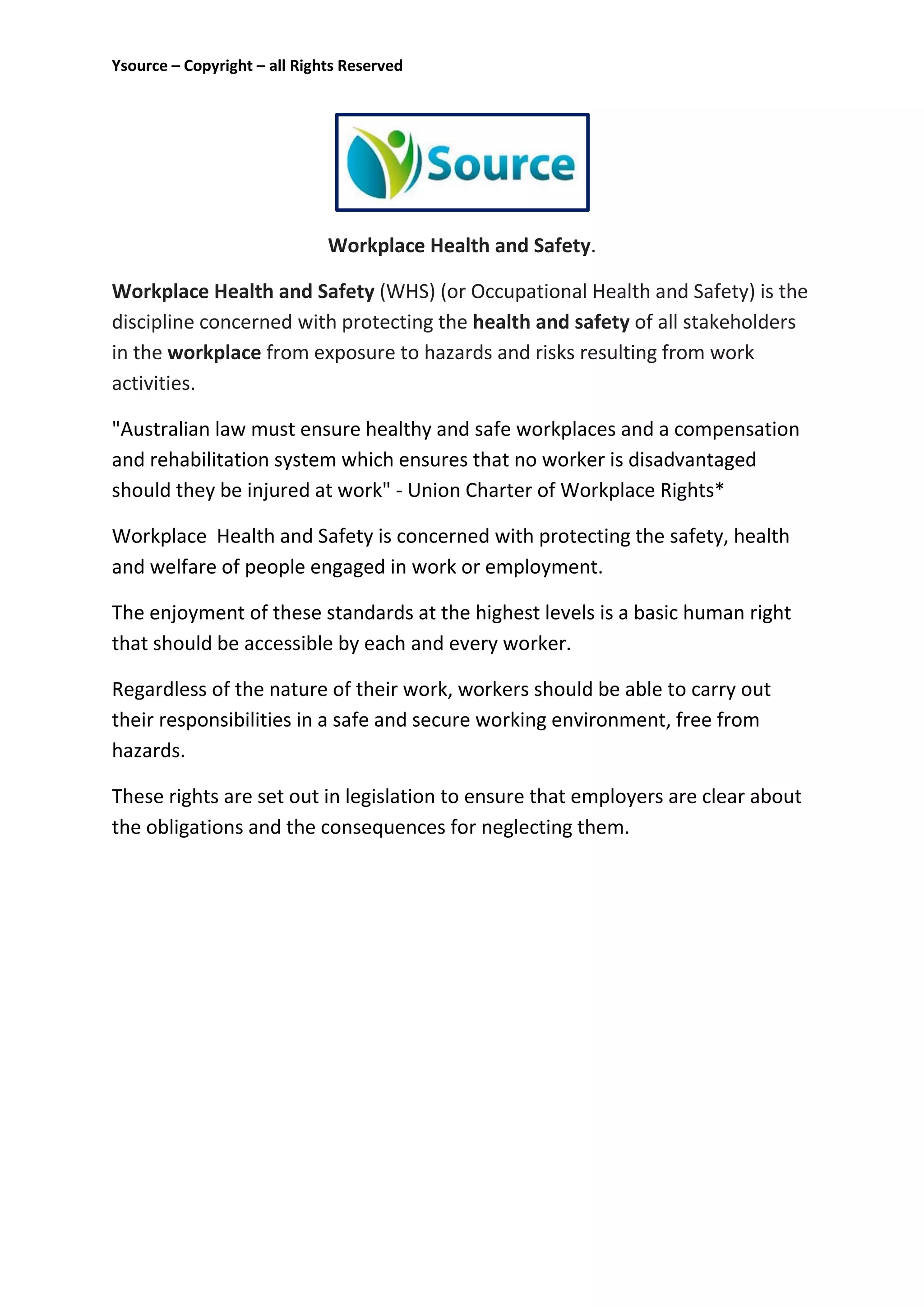 Workplace Health and Safety | PDF