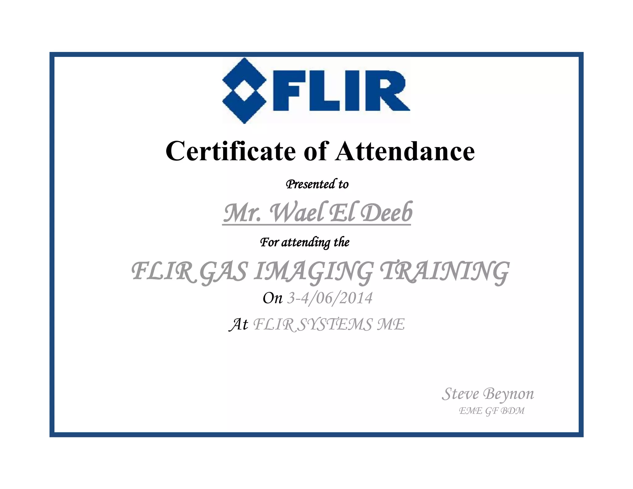 FLIR Certificate of Attendance Gas Imaging Training | PDF