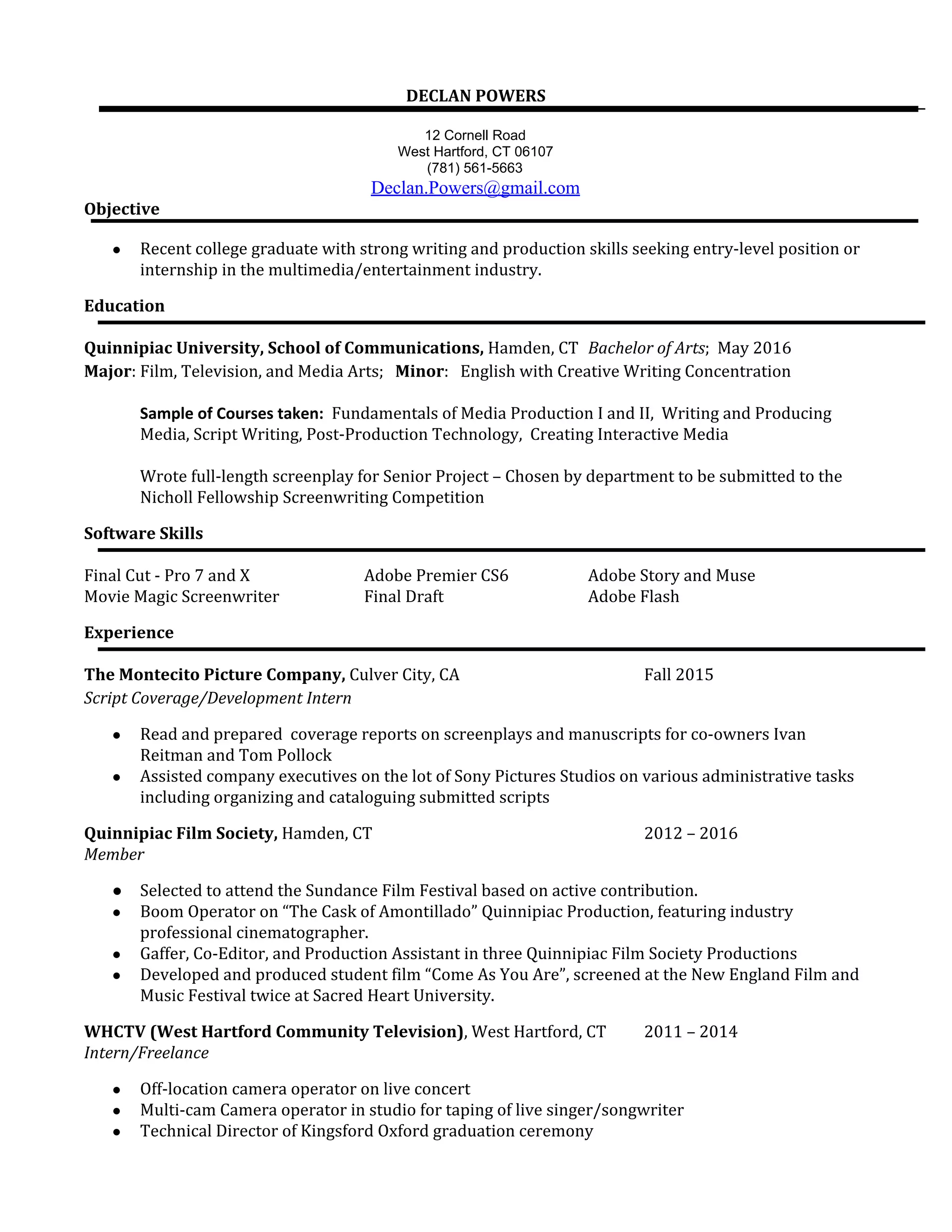 DeclanPowersFilmmakingResume | PDF
