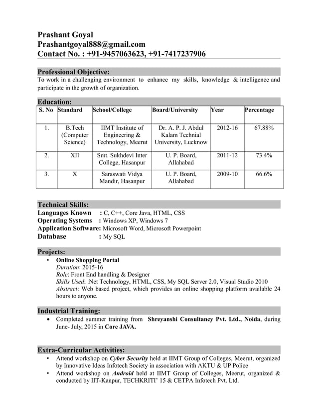 Prashant Goyal Resume | DOC