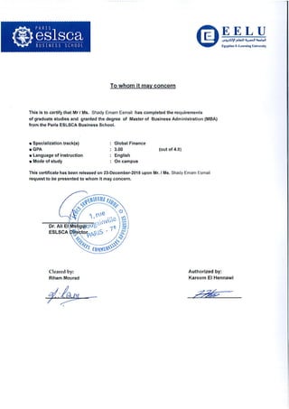 ESLSCA certifcate | PDF