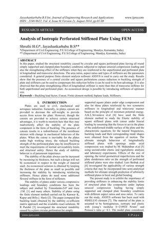 Analysis of Isotropic Perforated Stiffened Plate Using FEM | PDF