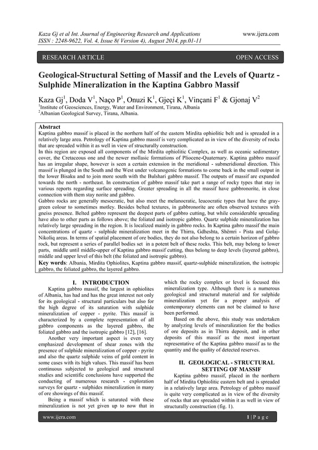 Geological-Structural Setting of Massif and the Levels of Quartz ...