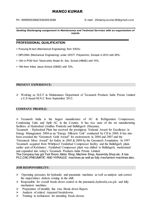 Manoj resume (1) | PDF