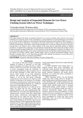 Design and Analysis of Sequential Elements for Low Power Clocking System with Low Power ...