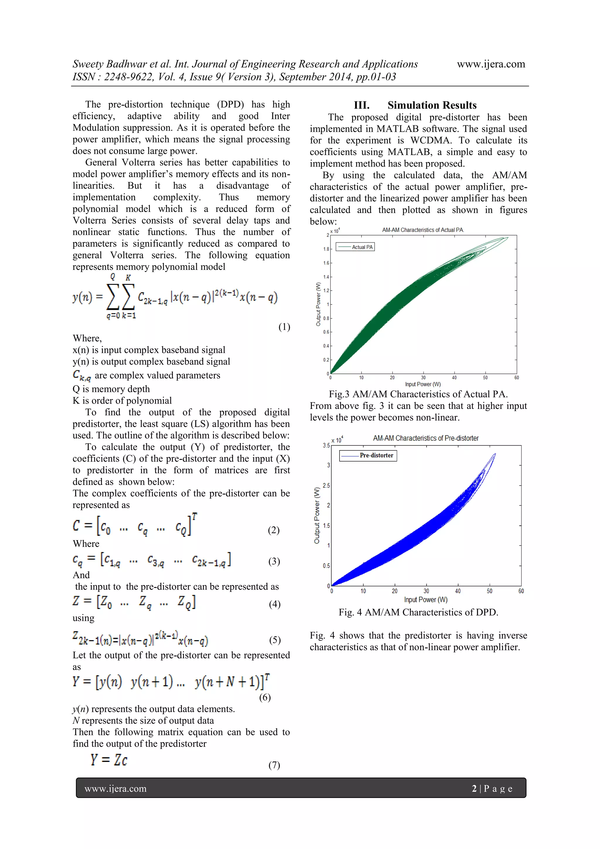 Design of Digital Predistortion Technique for RF Power Amplifier using Memory Polynomial | PDF