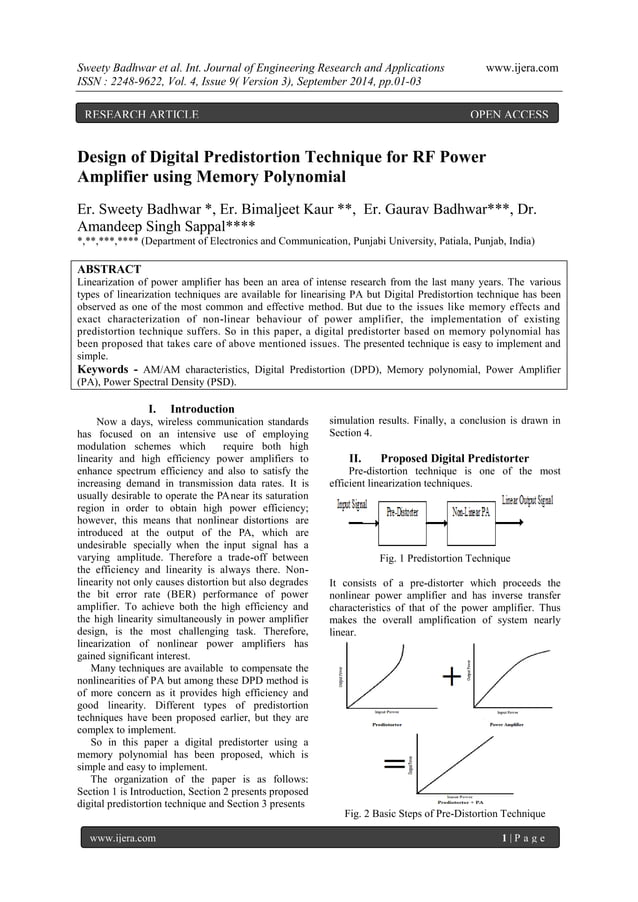 Design of Digital Predistortion Technique for RF Power Amplifier using ...