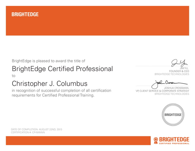 Jeffrey Bakus BrightEdge Certificate | PDF