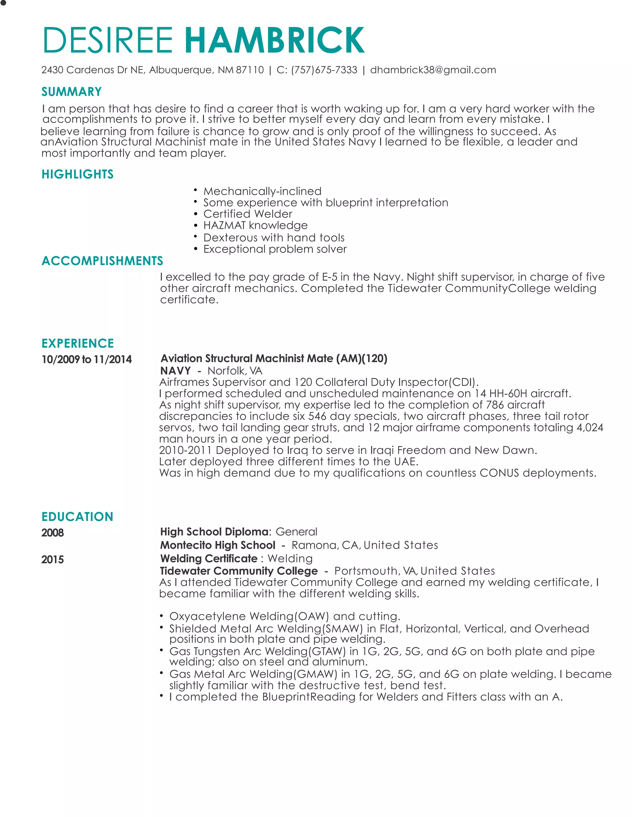 Desiree Hambrick Resume | PDF