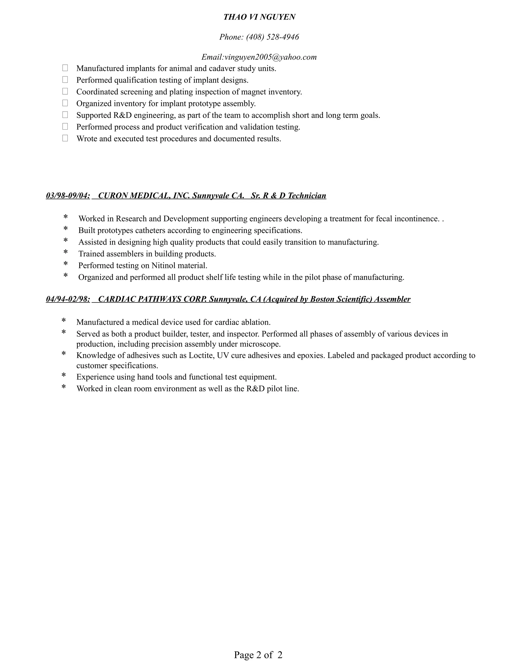 Thao Vi Nguyen Resume | PDF