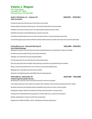 Valerie Wagner Resume 2016 | DOCX | Sales | Business