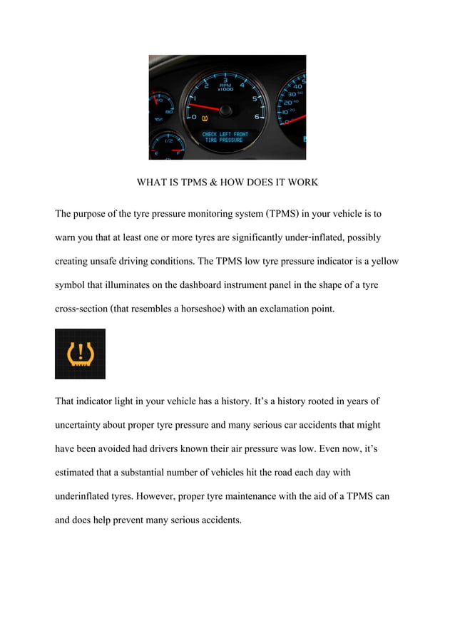WHAT IS TPMS & HOW DOES IT WORK | PDF | Auto Safety Technologies | Auto ...