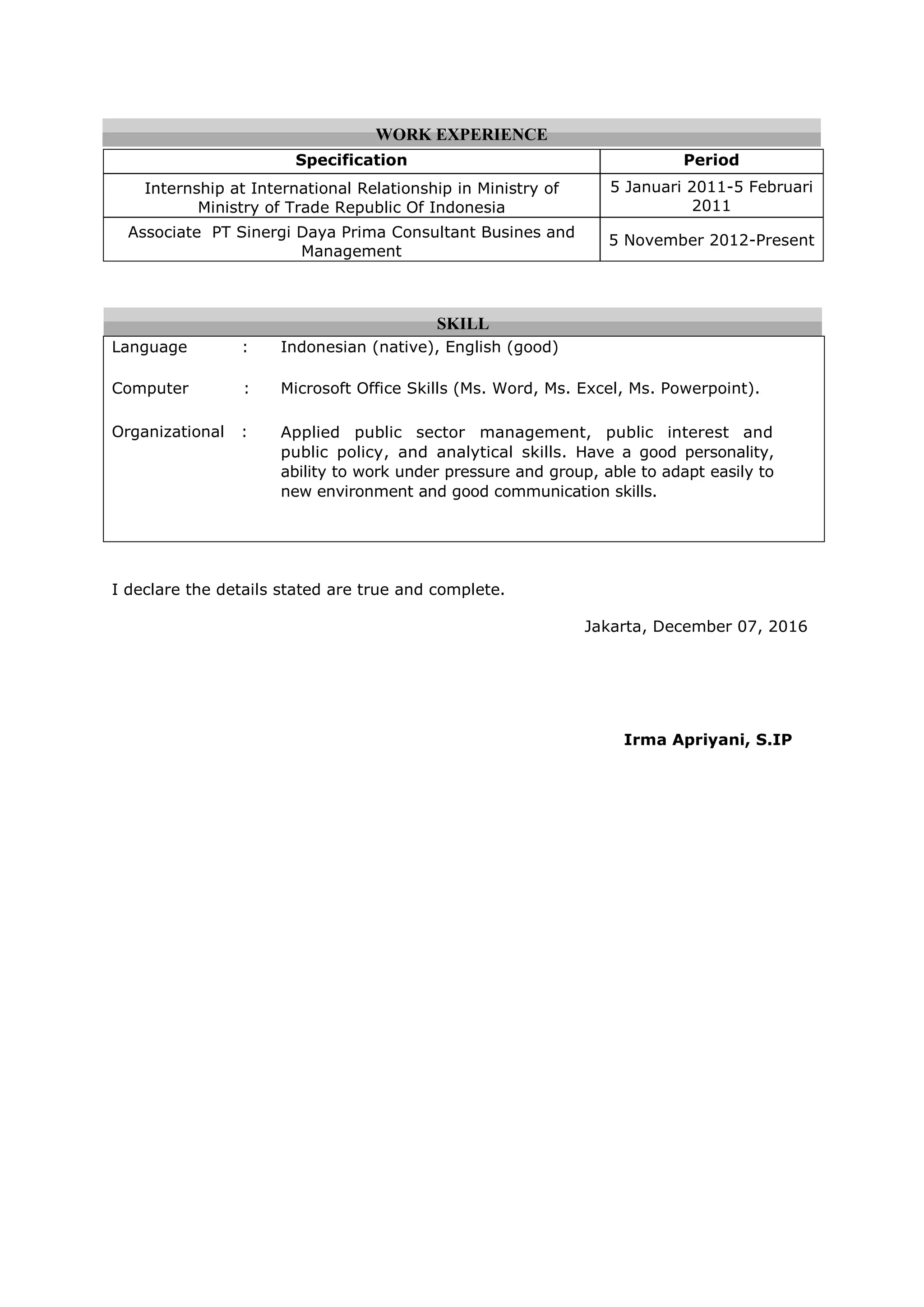 Curriculum Vitae Irma Apriyani | PDF