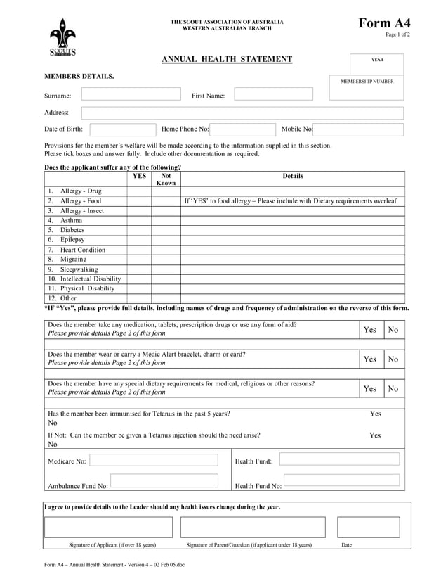 A4 annual health statement-form | PDF