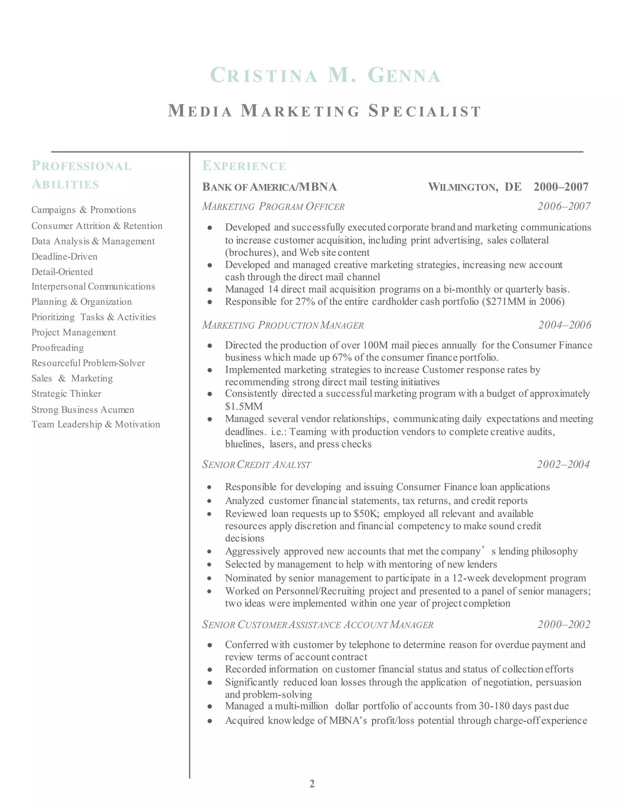 Cristina Genna Resume | PDF